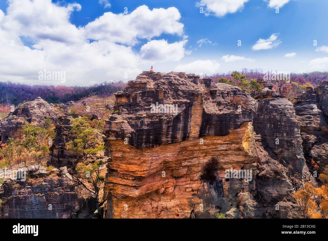 Sharp steep cliff of sandstone rocks in Blue Mountains of Australia ...