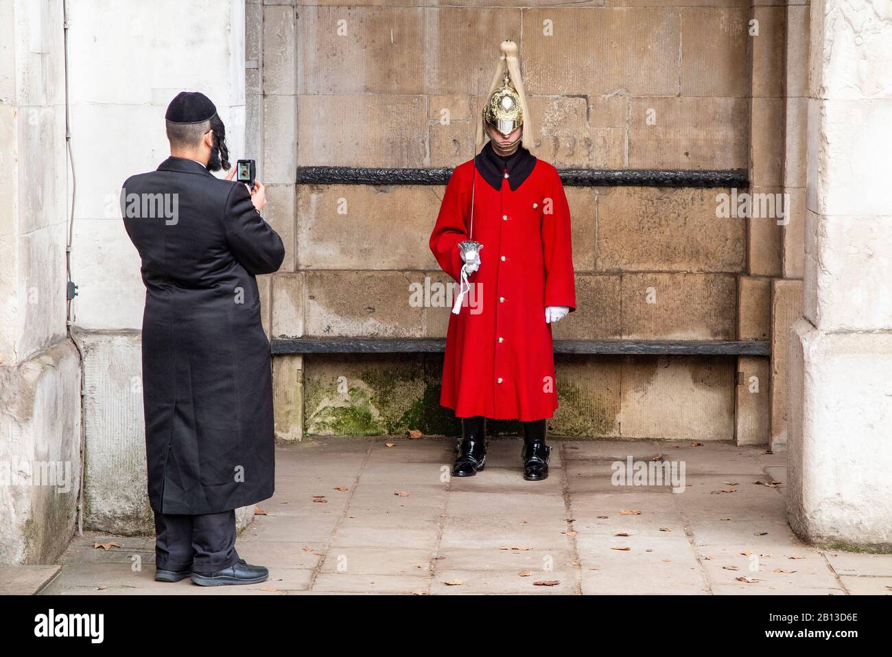 A hasidic jew admires a guard on parade in Horseguard's Parade Stock ...