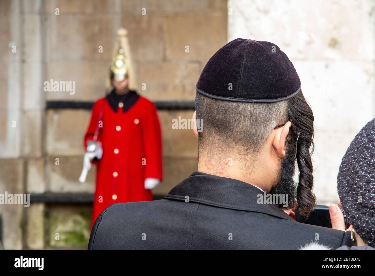 A hasidic jew admires a guard on parade in Horseguard's Parade Stock ...
