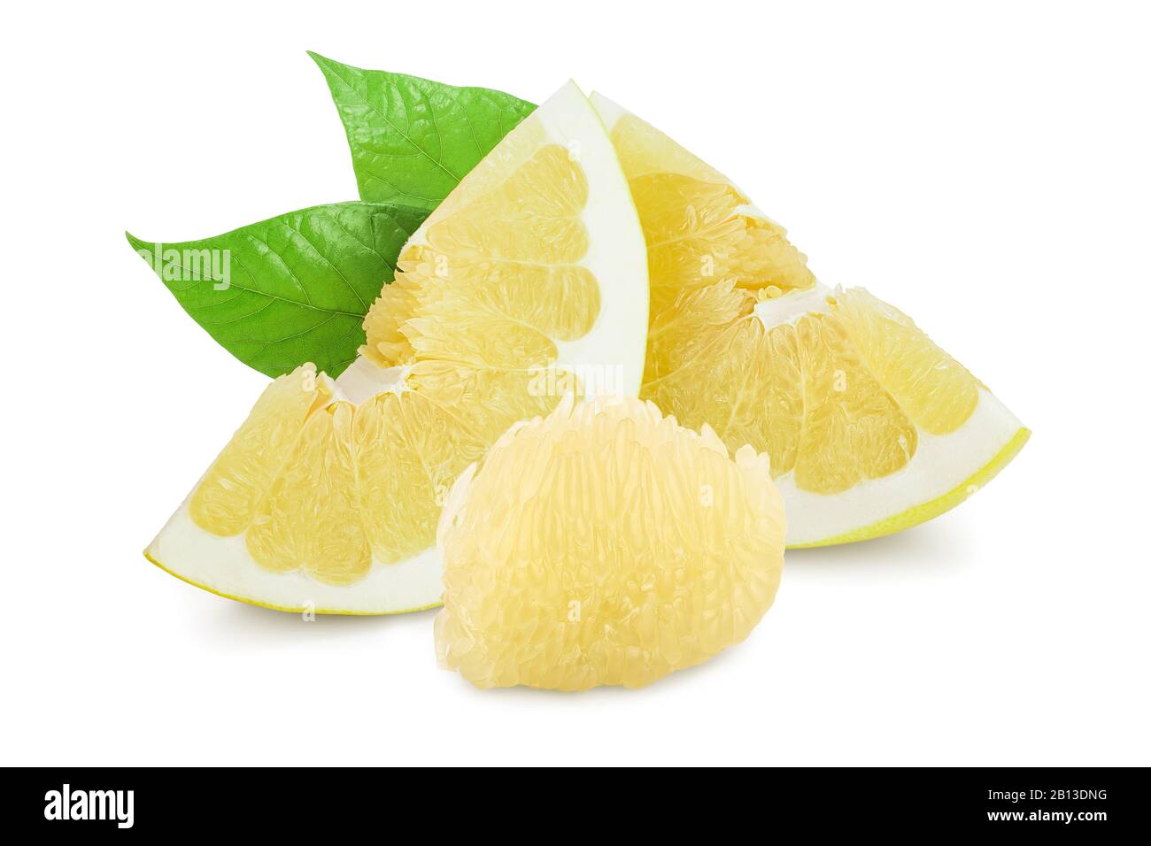 slice of pomelo with leaf isolated on white background Stock Photo - Alamy