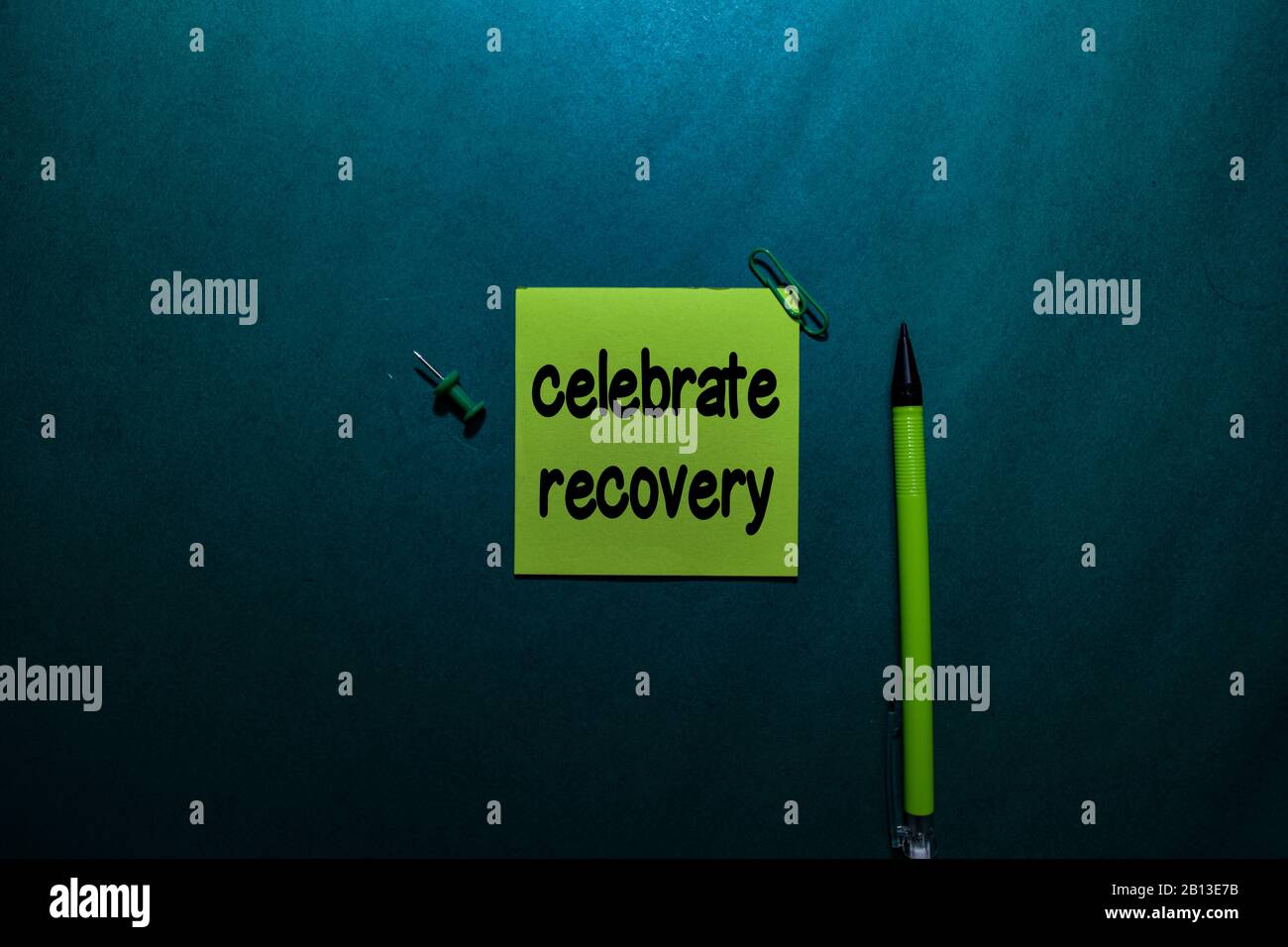 Celebrate Recovery write on a sticky note isolated on Office Desk Stock ...