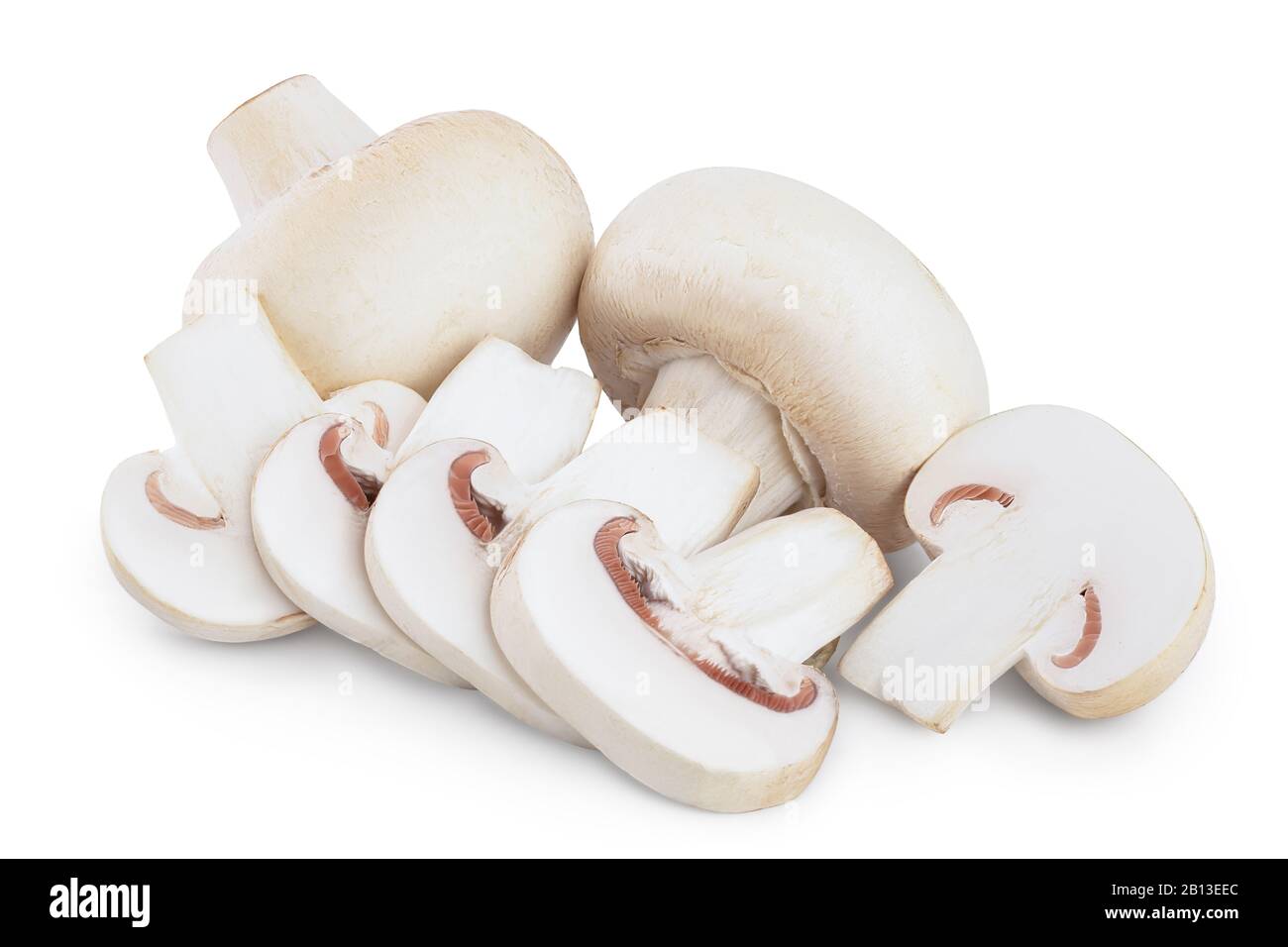 Fresh mushrooms champignon and slices isolated on white background with ...