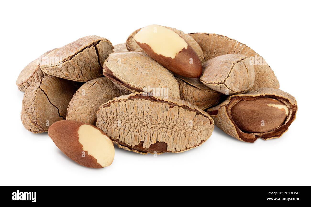 Brasil nuts in nutshell isolated on white background with clipping path ...