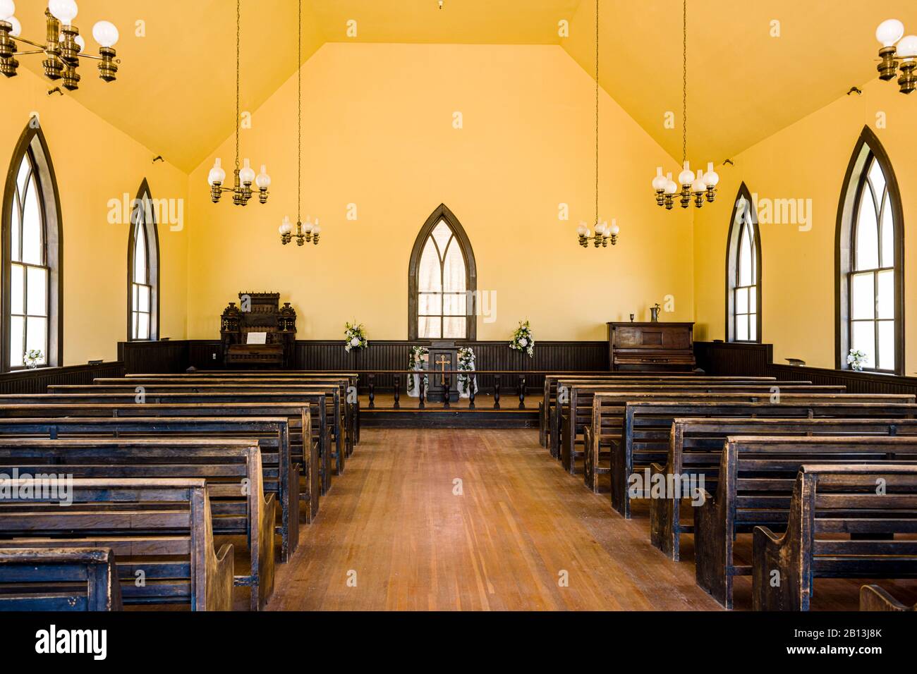 Pioneer Living History Museum: Community Church, Interior Stock Photo ...