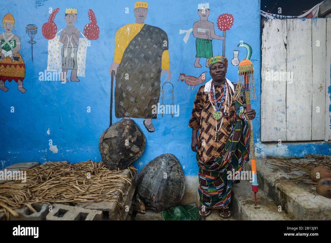 The king of Ganvié,a voodoo priest and his fetish,Benin,Africa Stock ...