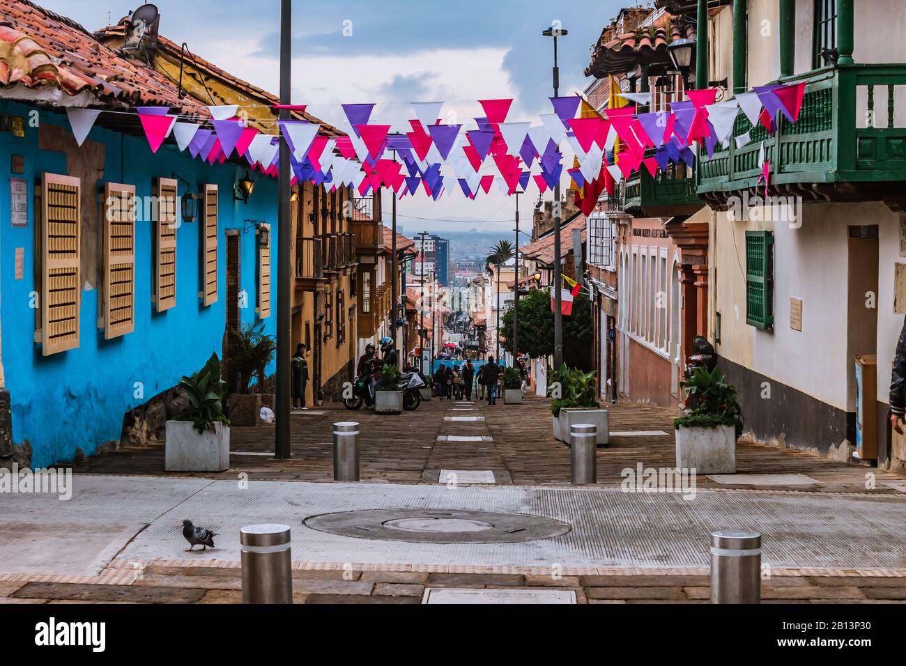La Candelaria, the historic center of Bogotá, on a cloudy day, with ...