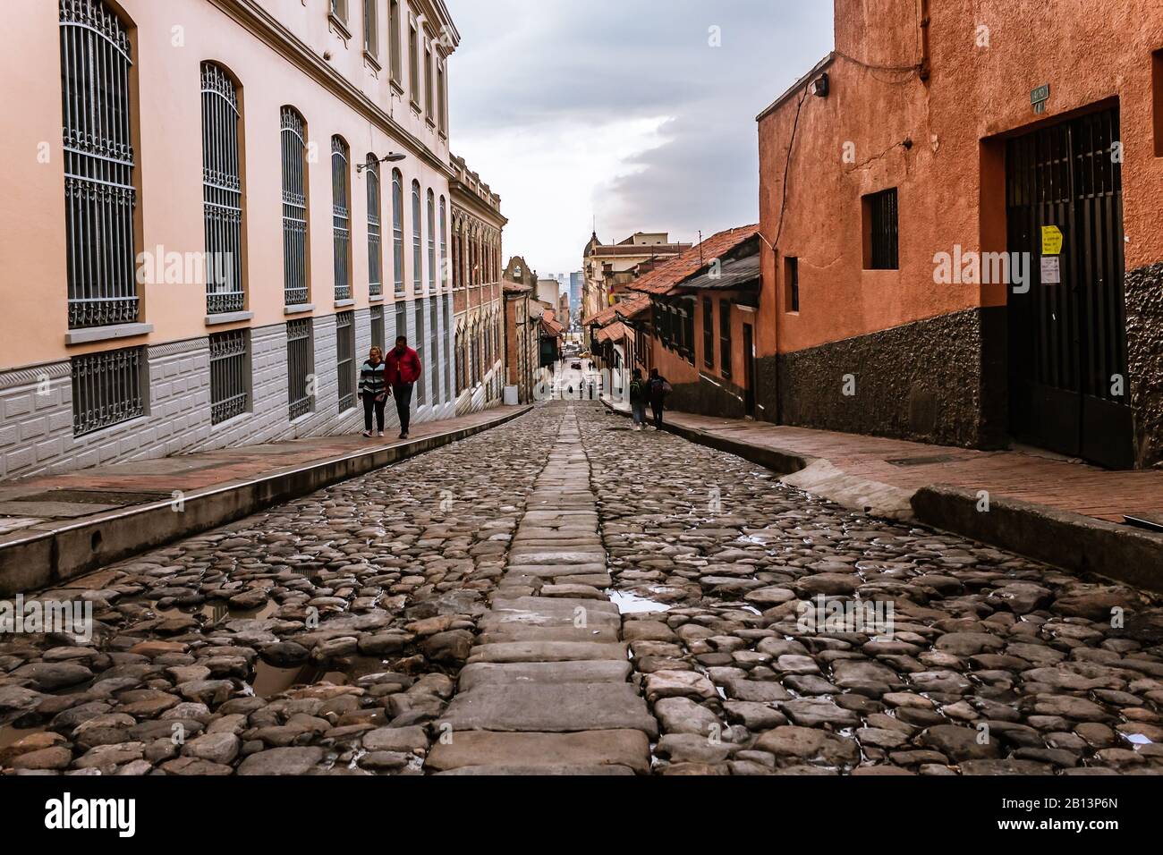 La Candelaria, the historic center of Bogotá, on a cloudy day, with ...