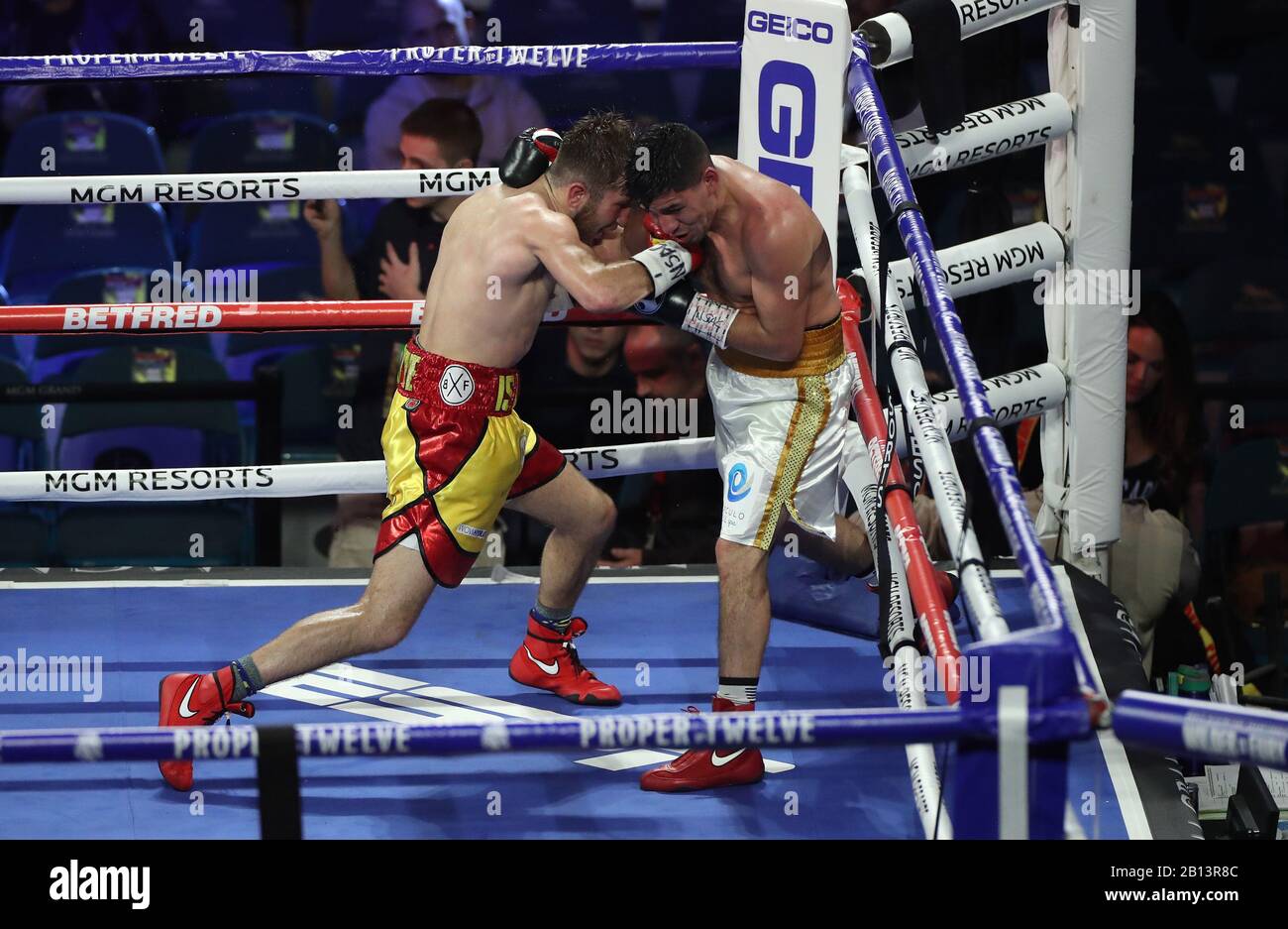 Alberto Guevara (left) and Isaac Lowe during the Featherweight bout at ...