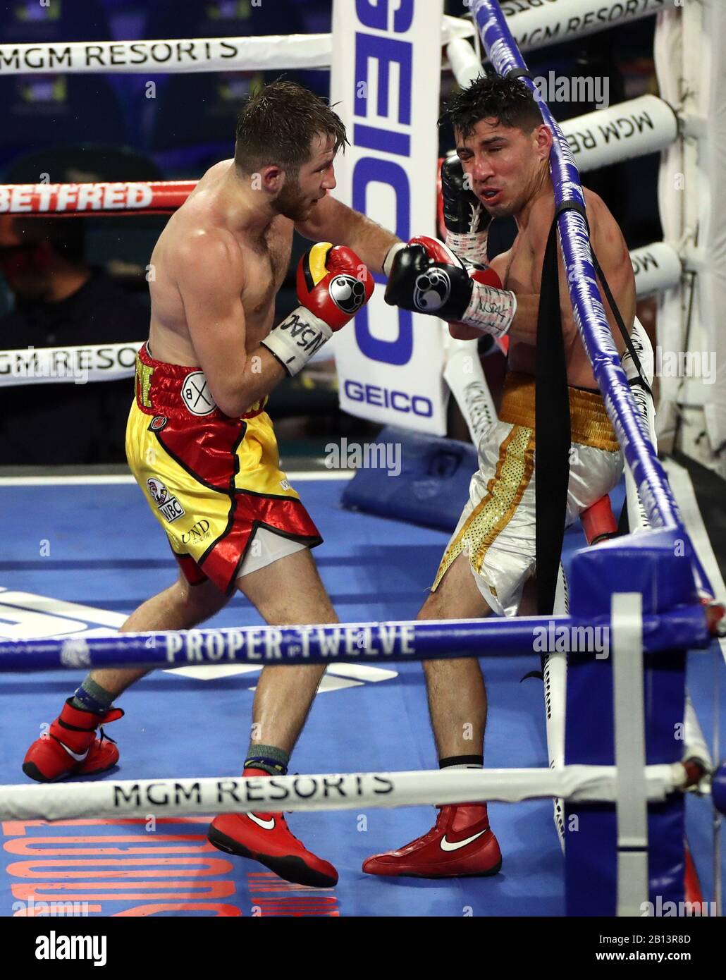 Isaac Lowe (left) and Alberto Guevara during the Featherweight bout at ...