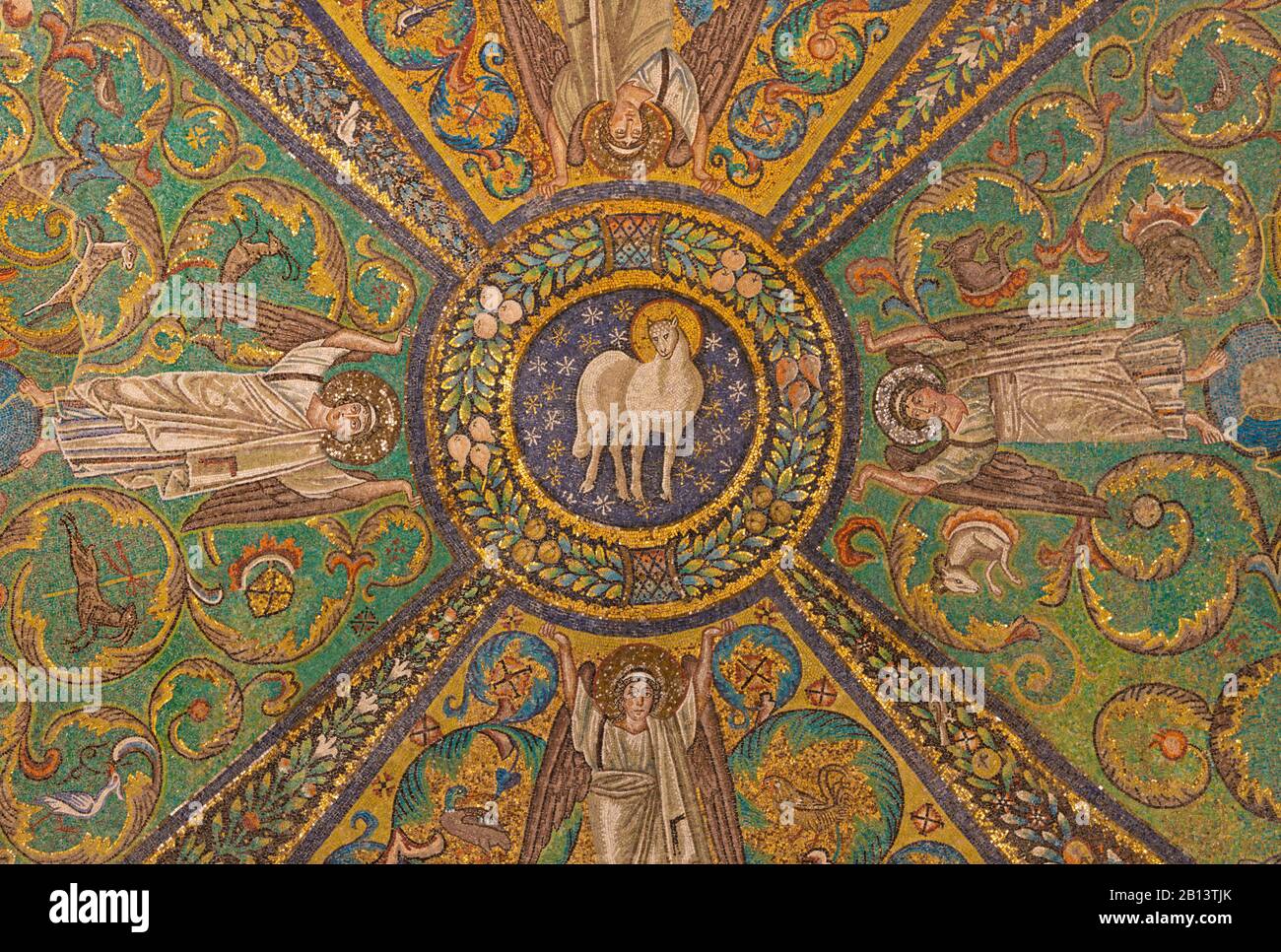RAVENNA, ITALY - JANUARY 28, 2020: The symbolic mosaic of Lamb of God ...