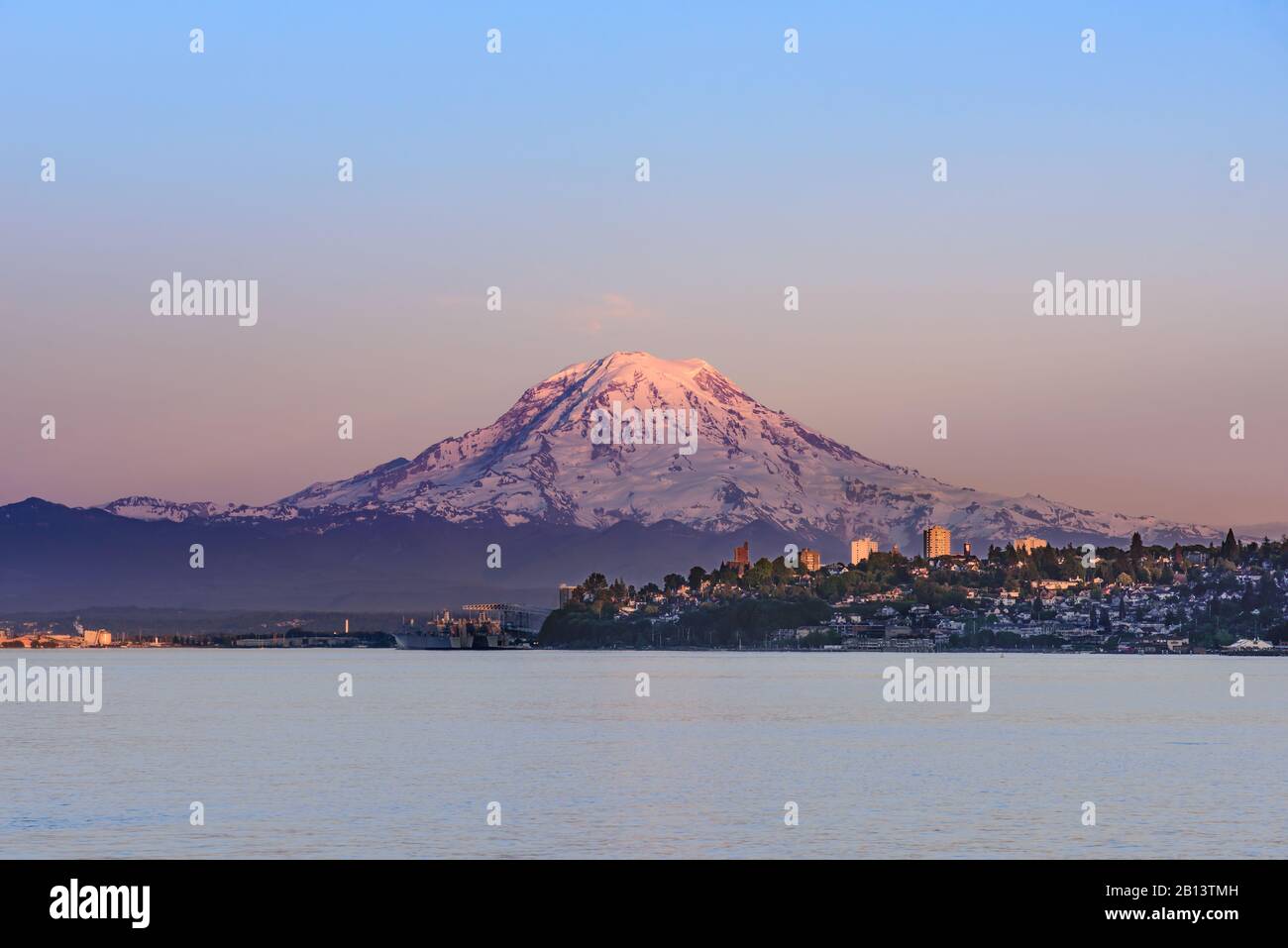 Mt Rainier Hovers Over Downtown Tacoma and Commencement Bay as Seen ...