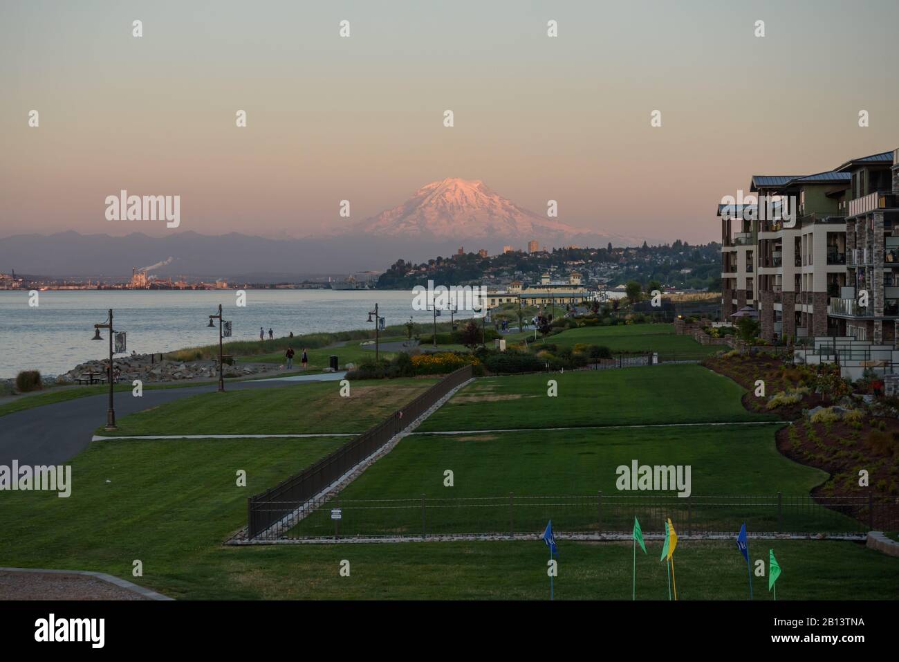 Mt Rainier Hovers Over Downtown Tacoma and Commencement Bay as Seen ...