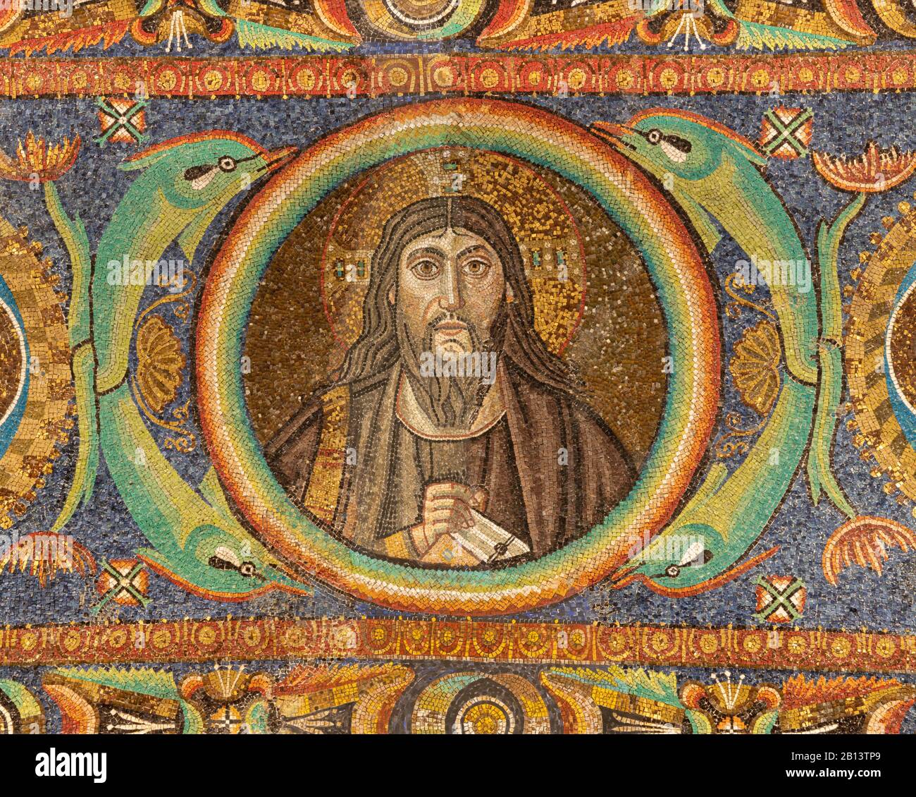 RAVENNA, ITALY - JANUARY 28, 2020: The mosaic of Jesus Christ from the ...