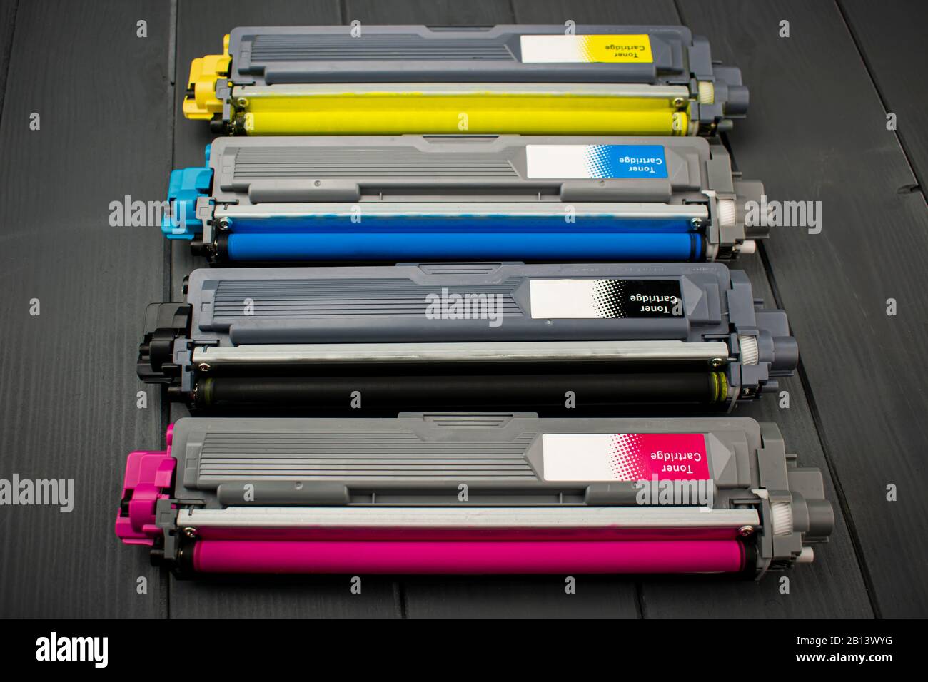 Close-up of the four replacement cartridges for the toner of a color ...