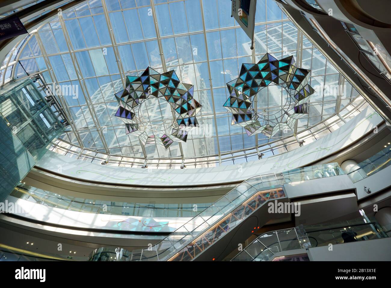 The interior structure of a Chinese mall, transparent glass ceiling ...