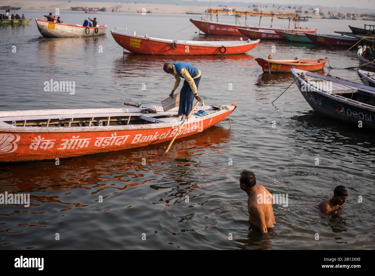 Ceremony bathing in the Ganga river, Varanasi, India, Asia Stock Photo ...