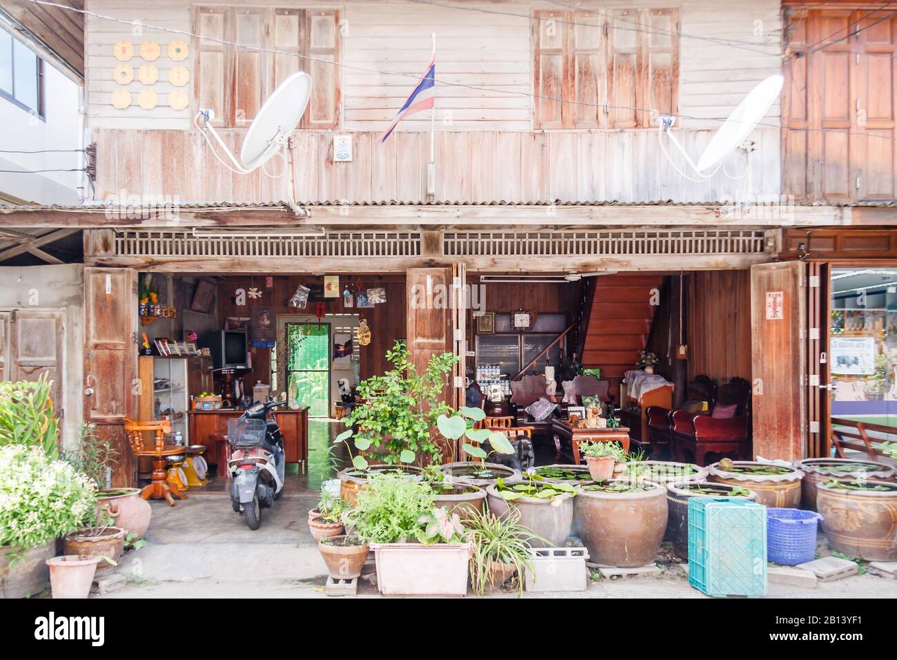 Hua HIn, Thailand - July 13th 2010: Typical wooden tek house with ...