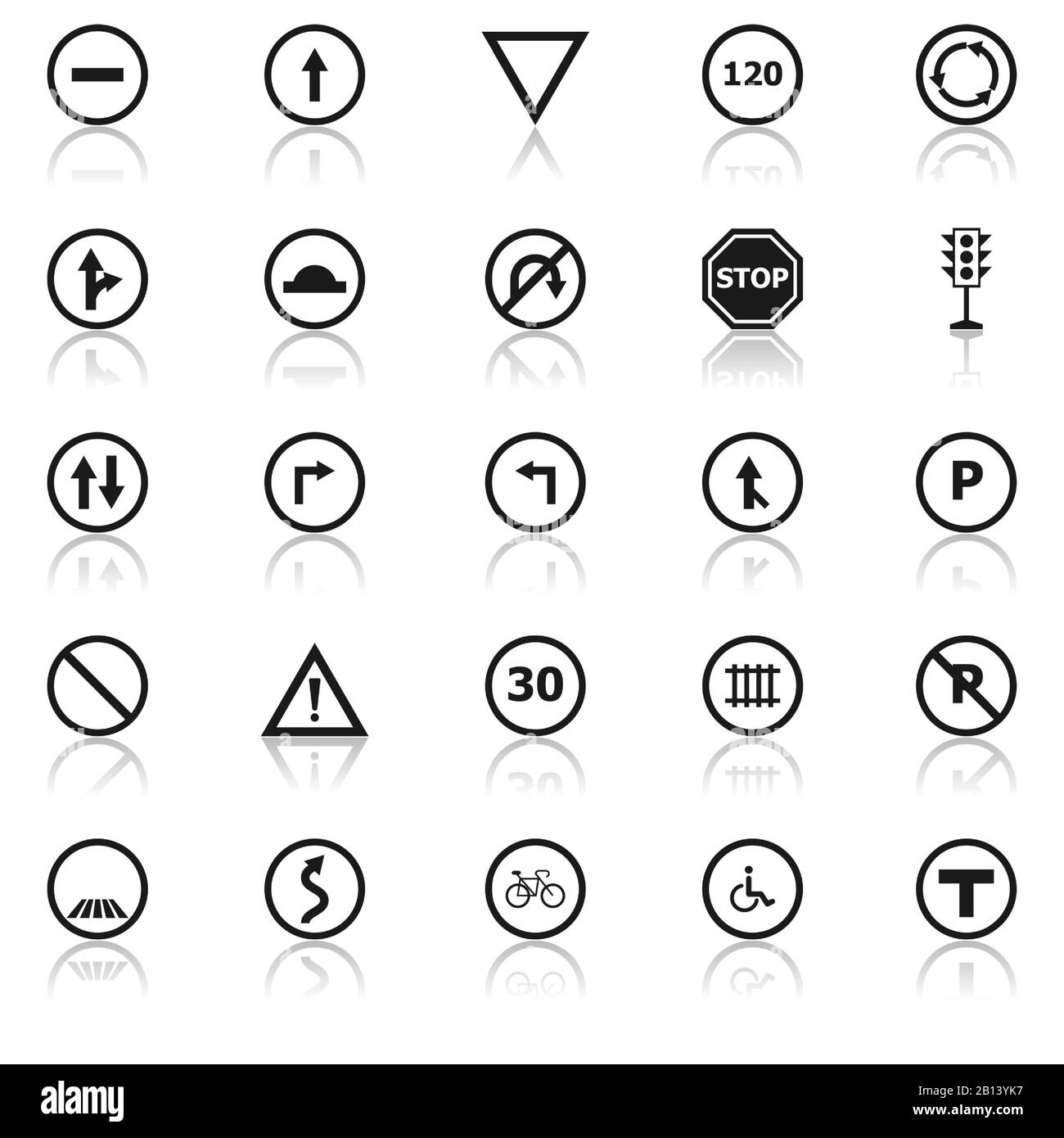 Road sign icons with reflect on white background, stock vector Stock ...