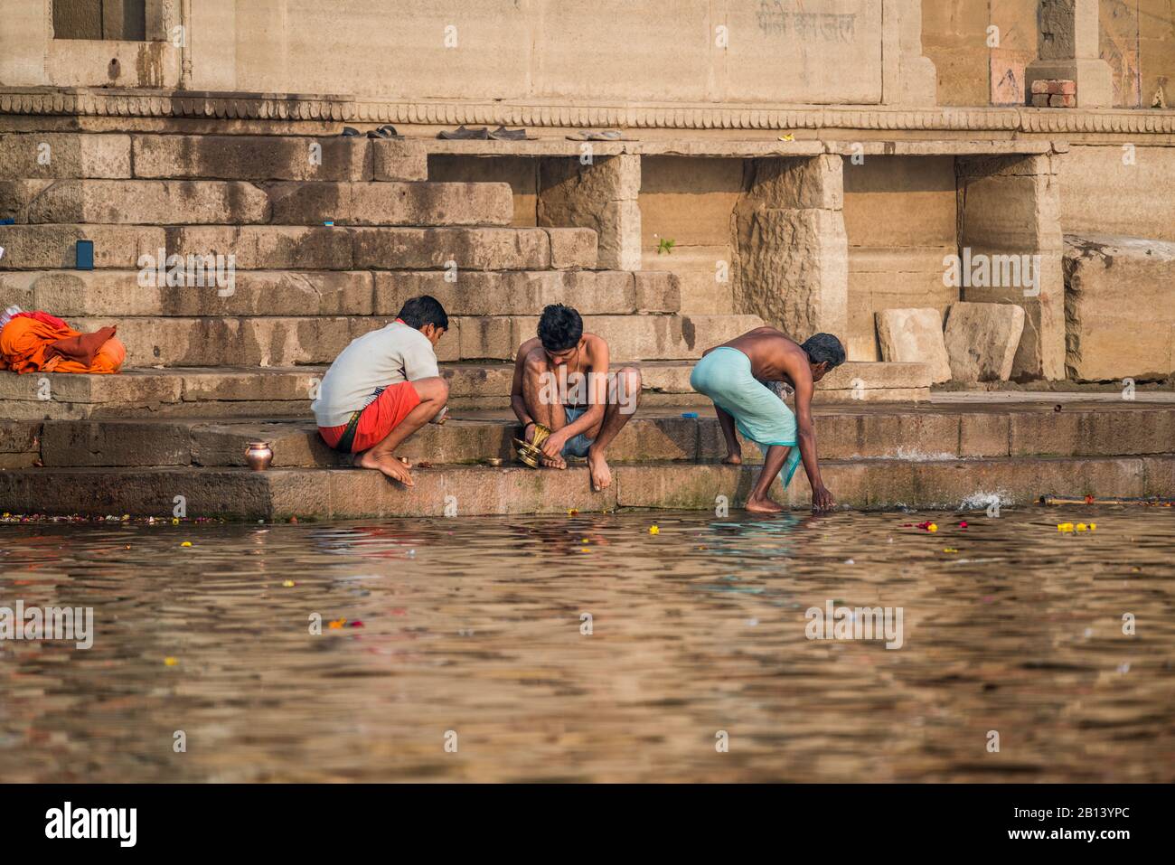 Ceremony bathing in the Ganga river, Varanasi, India, Asia Stock Photo ...