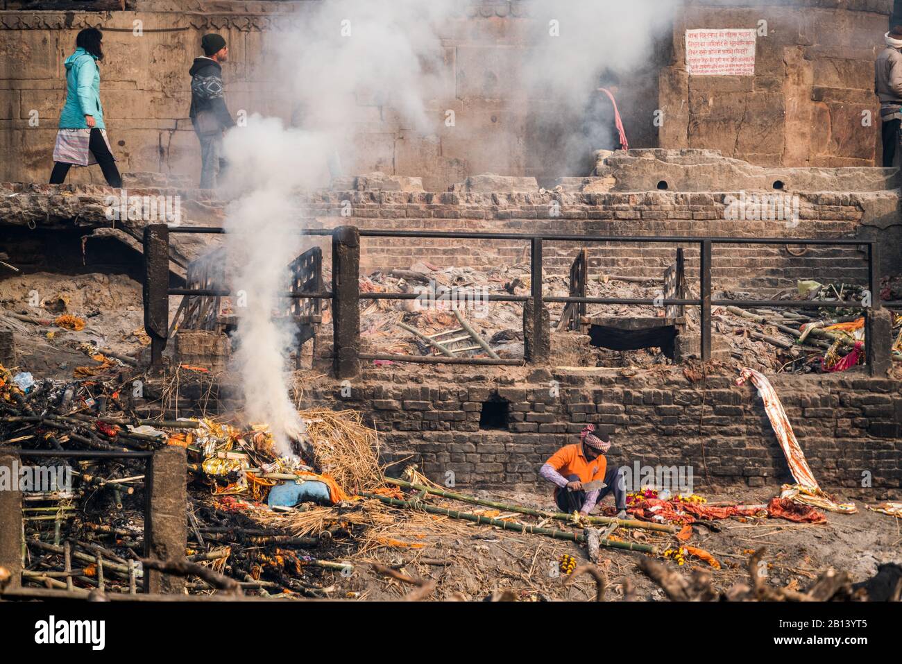 traditional funeral on the banks of the river Ganges, VAranasi, India ...