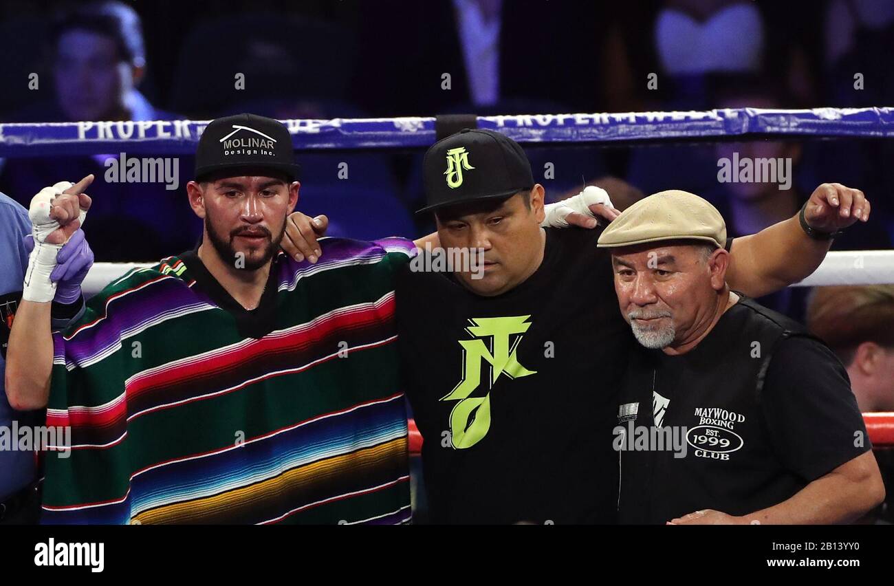Javier Molina (left) celebrates defeating Amir Ahmed Imam in the welter ...