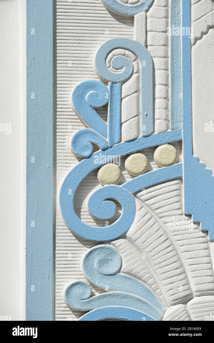 Art Deco stone relief, detail. Stylized ocean and tropical plant motifs ...