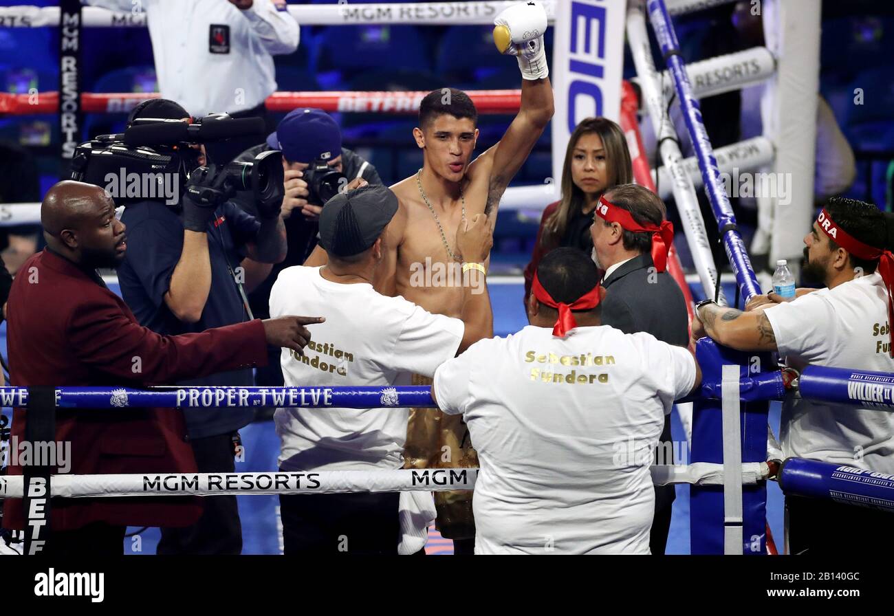 Sebastian Fundora (centre) before the super welter weight bout against ...