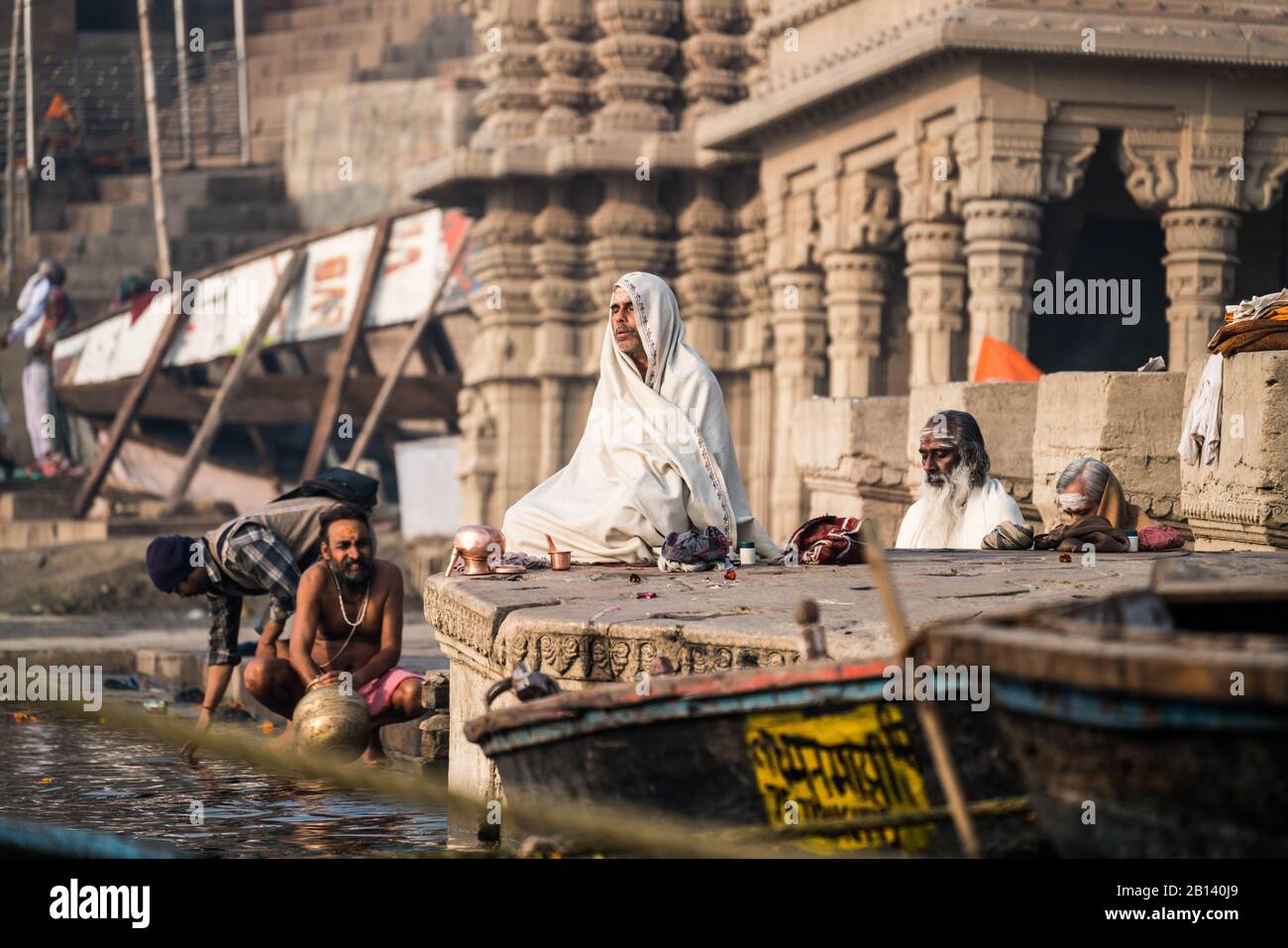 Ceremony bathing in the Ganga river, Varanasi, India, Asia Stock Photo ...