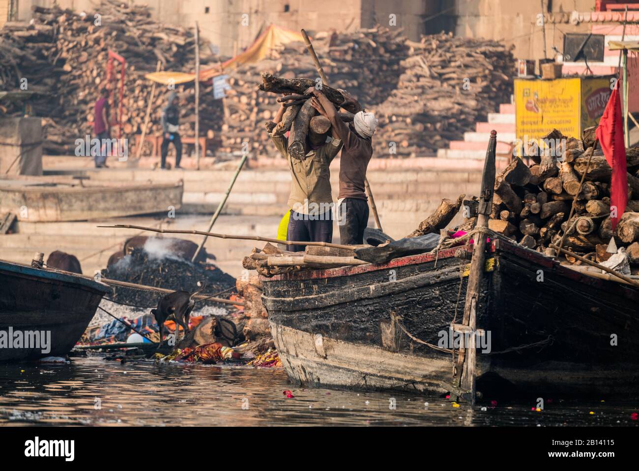 traditional funeral on the banks of the river Ganges, VAranasi, India ...