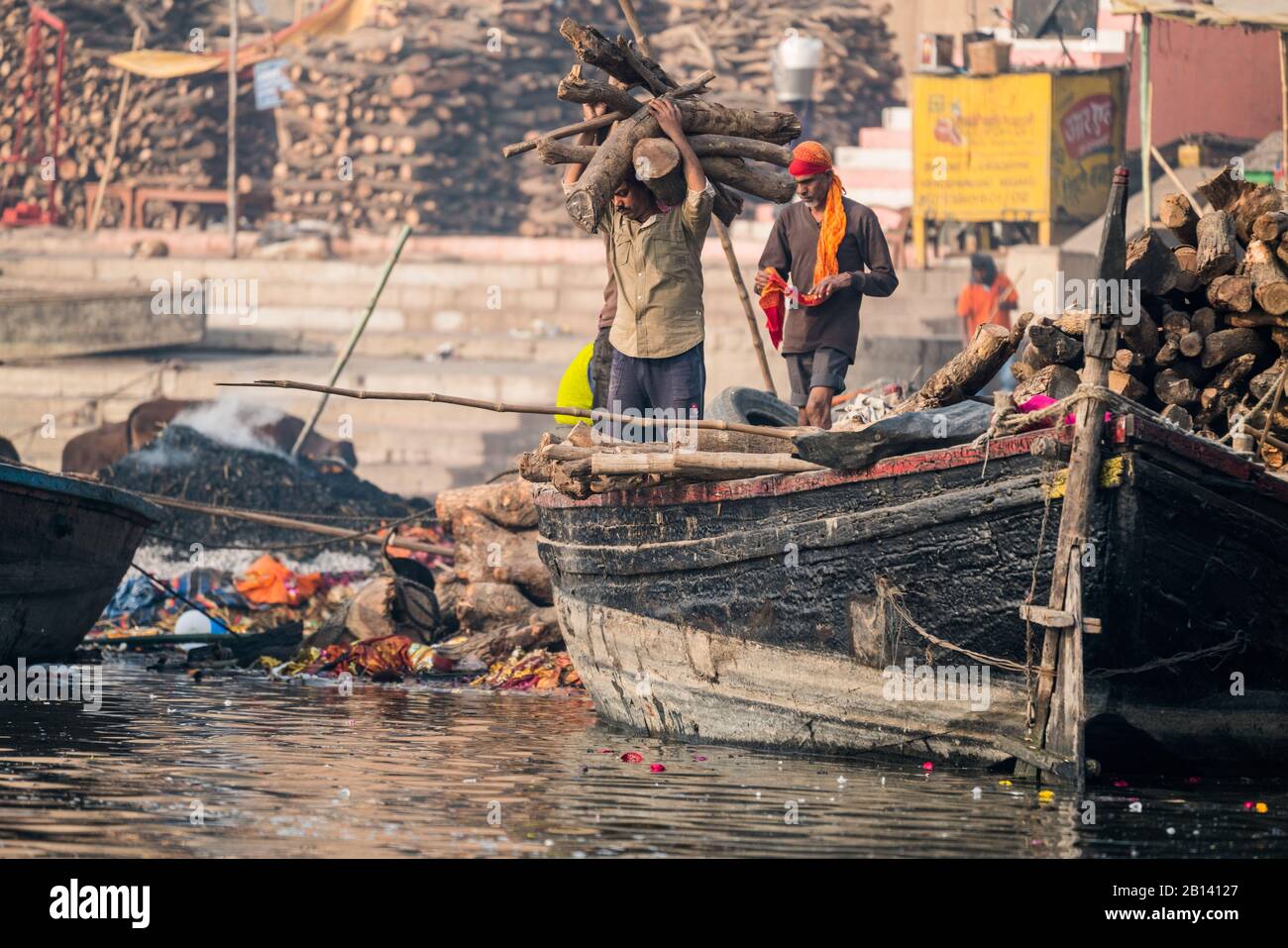 traditional funeral on the banks of the river Ganges, VAranasi, India ...