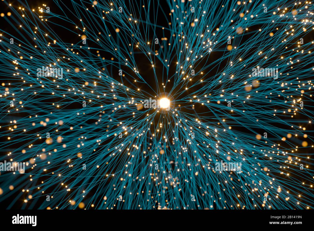 Glowing particles and lines with dark background,3d rendering. Computer ...