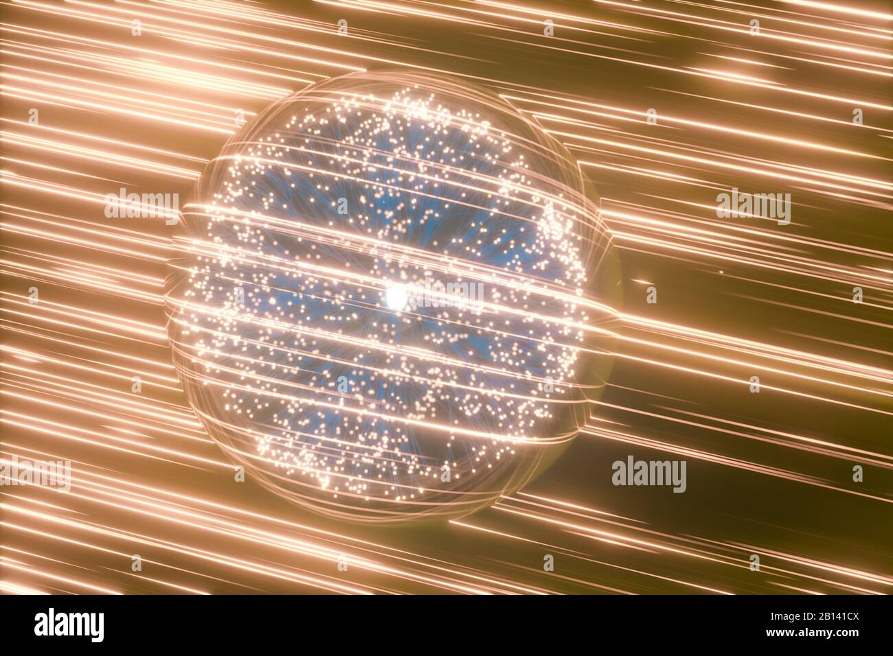 Glowing particles and lines with dark background,3d rendering. Computer ...