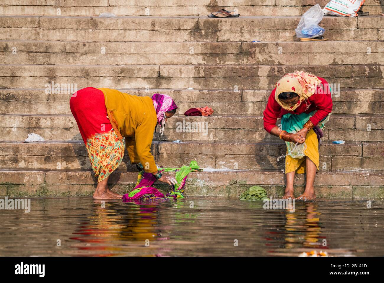 Ceremony bathing in the Ganga river, Varanasi, India, Asia Stock Photo ...