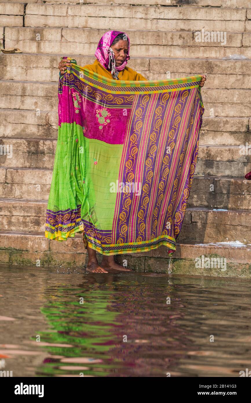 Ceremony bathing in the Ganga river, Varanasi, India, Asia Stock Photo ...