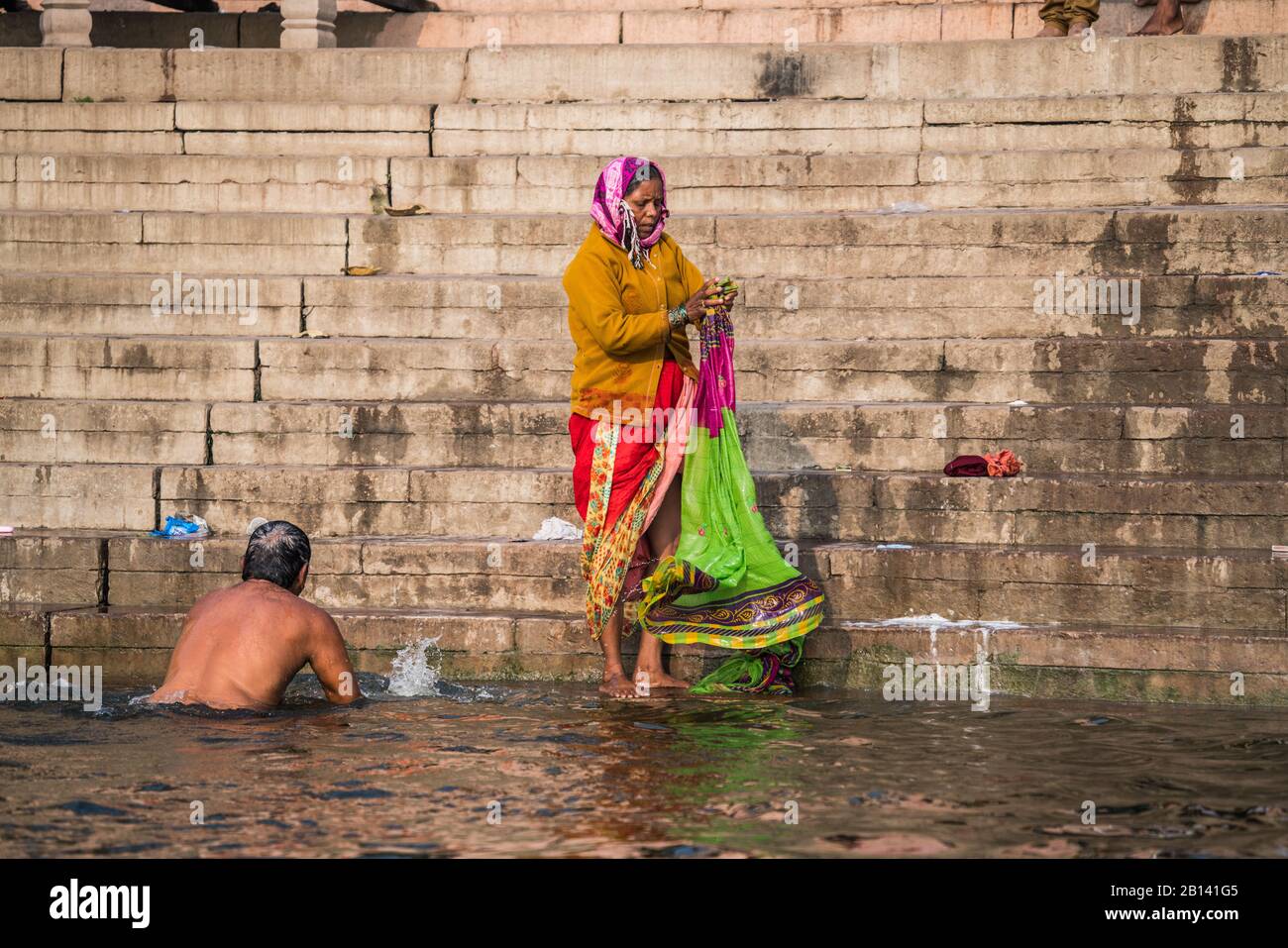 Ceremony bathing in the Ganga river, Varanasi, India, Asia Stock Photo ...