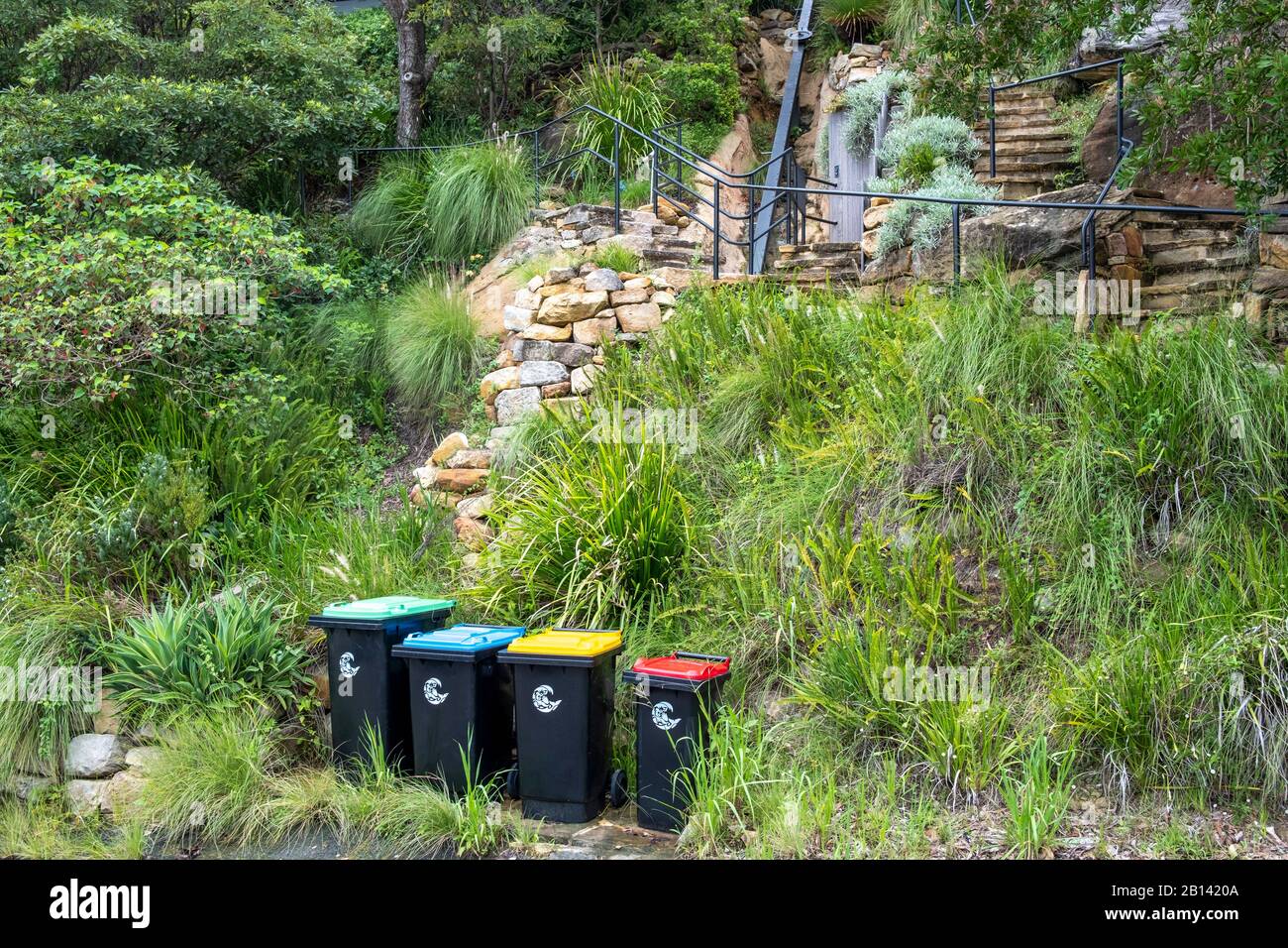 Blue yellow green recycling bins hi-res stock photography and images ...