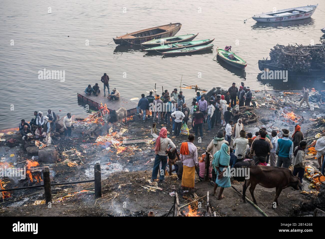 traditional funeral on the banks of the river Ganges, VAranasi, India ...