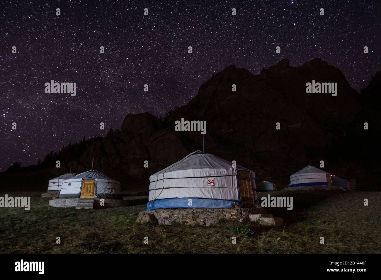 Starry sky over yurts, Mongolia Stock Photo - Alamy