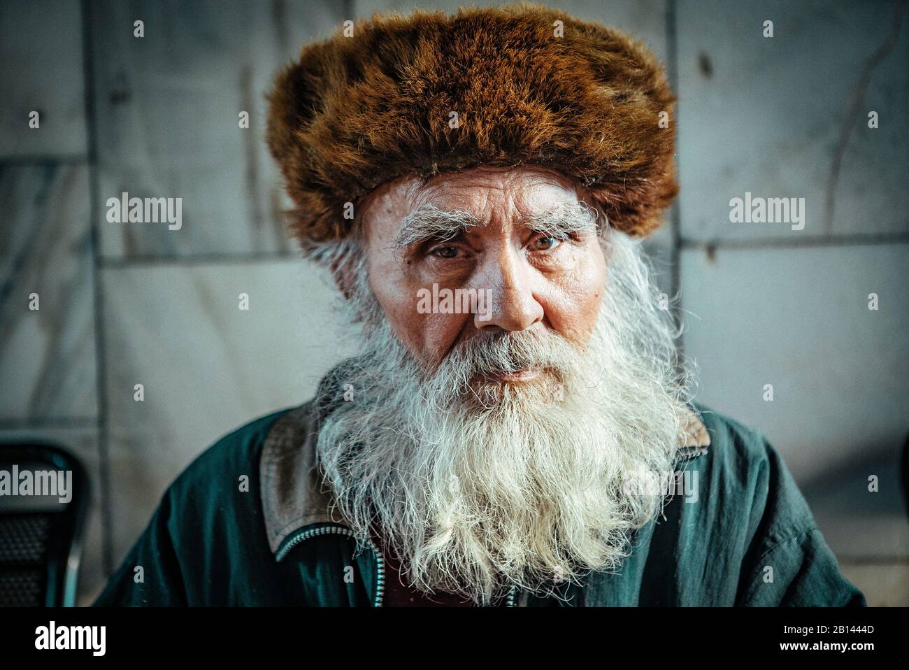 Old man with beard at the railway station in Irkutsk, Russia Stock ...