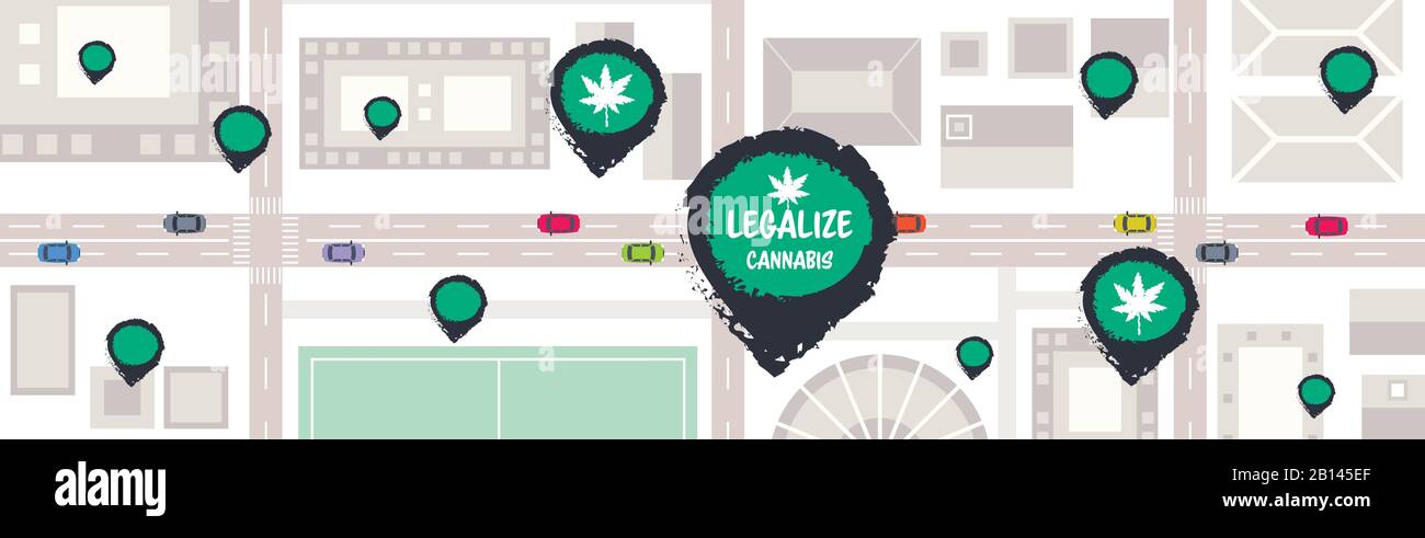 medical cannabis or marijuana stores location geo tags on city map hemp ...