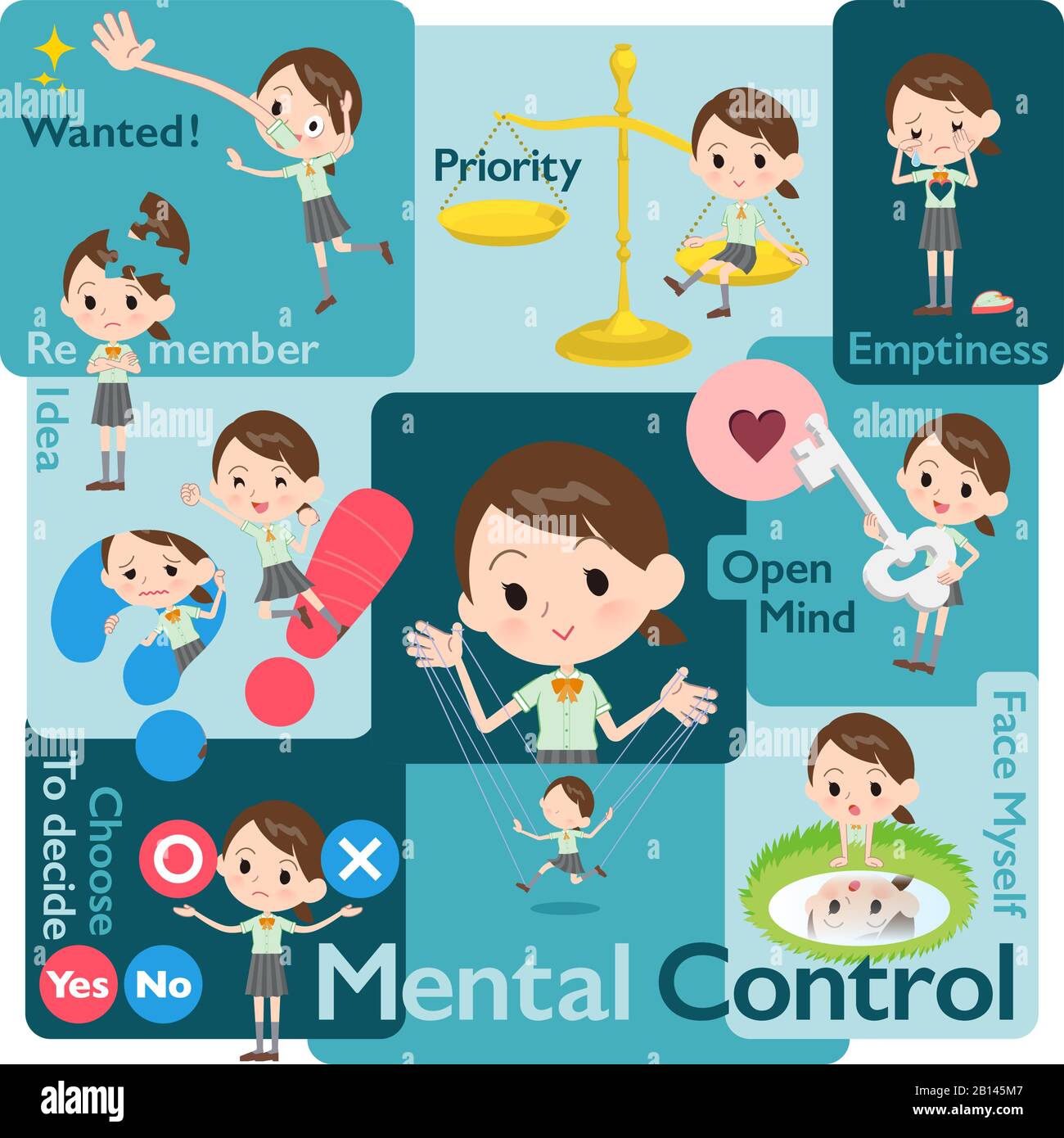 A set of Short sleeve school girl who control emotions.A variety of ...