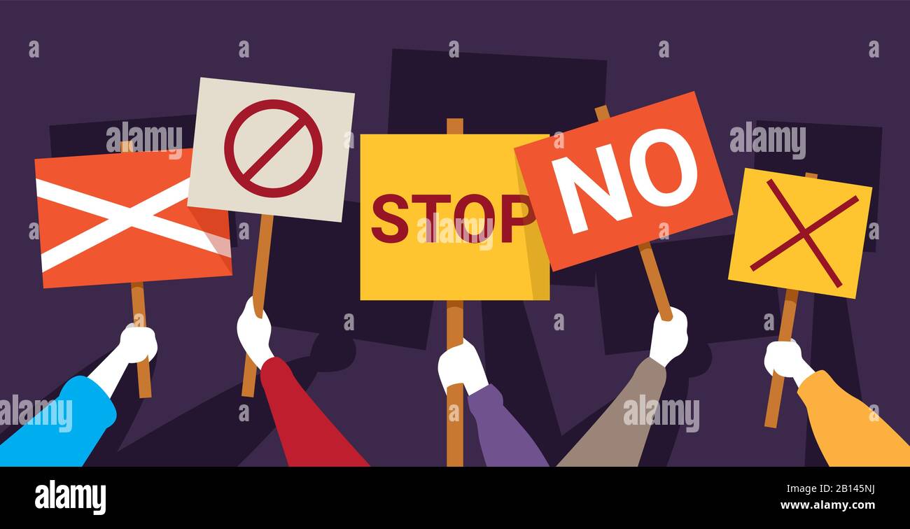 Protesters Hands Holding Peace Protest Posters No Stop Placards