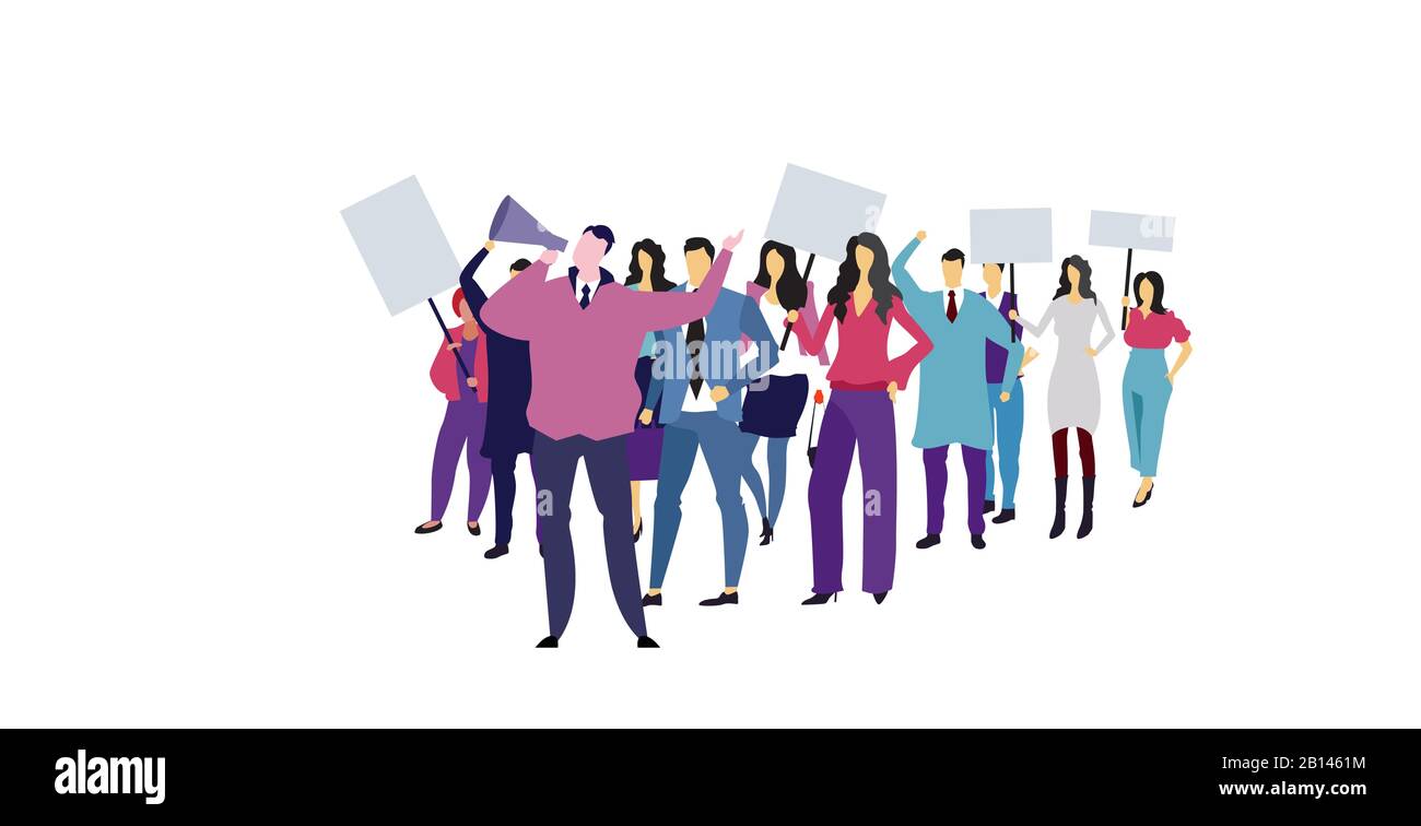 businesspeople protesters holding protest posters men women with blank ...