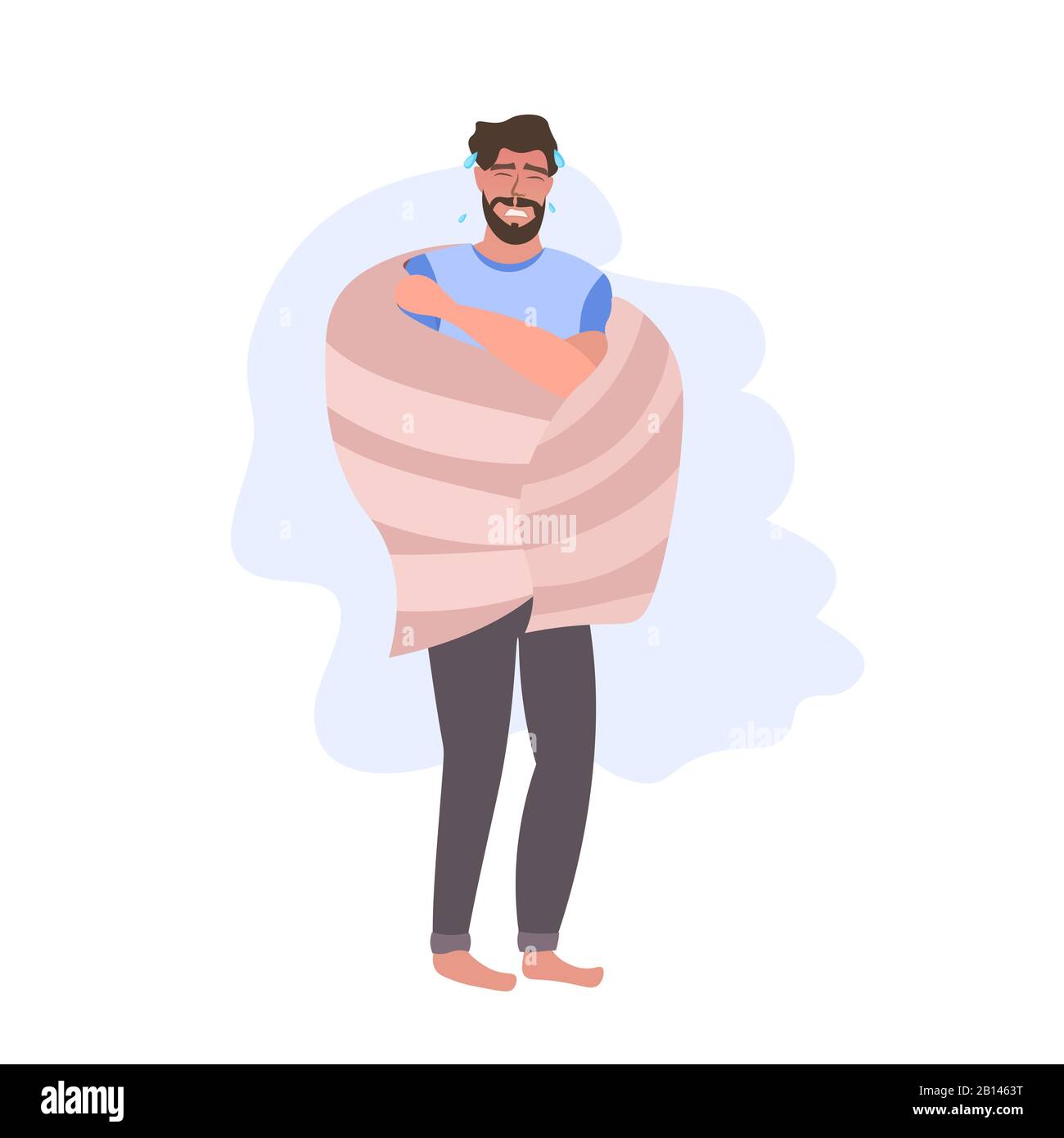 man in sweat catching cold covered with blanket guy having high ...