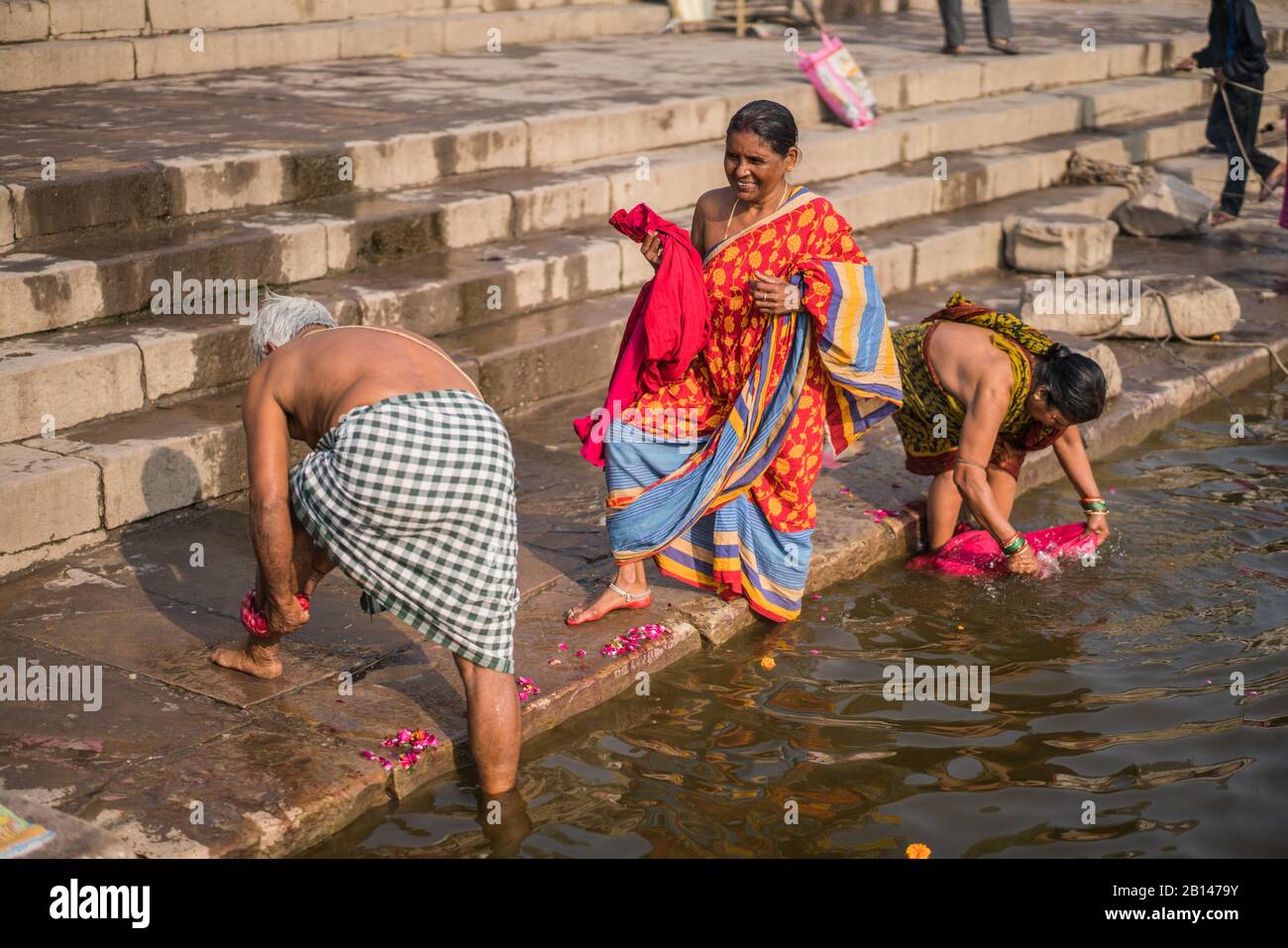 Ceremony bathing in the Ganga river, Varanasi, India, Asia Stock Photo ...