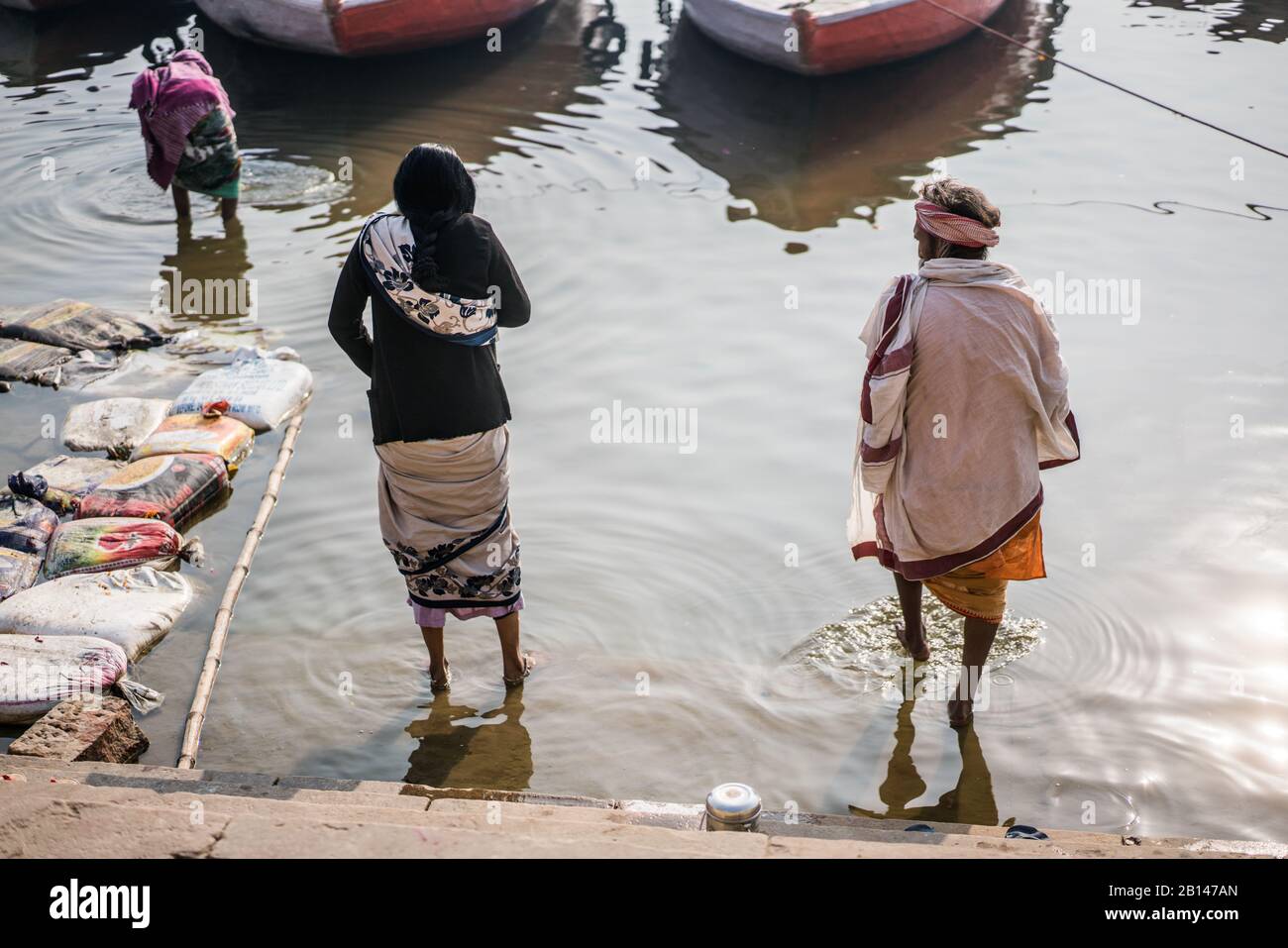 Ceremony bathing in the Ganga river, Varanasi, India, Asia Stock Photo ...