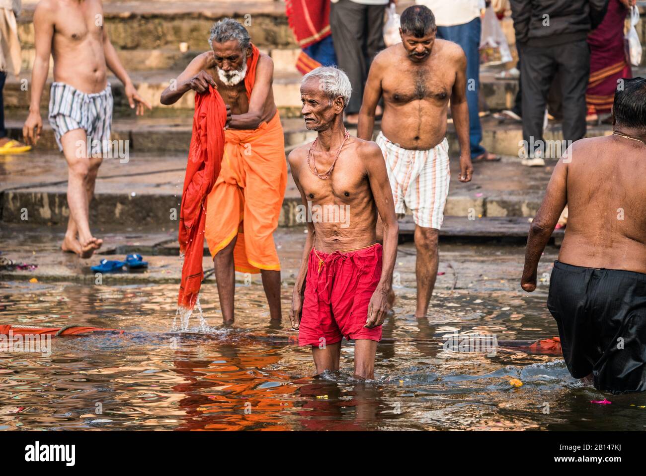 Local people have bath in the Ganga river, Varanasi, India, Asia Stock ...