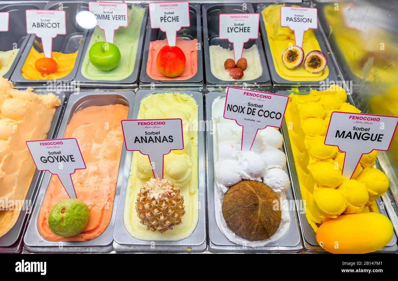 Nice, France - June 02, 2019: World famous artisanal Fenocchio gelato ...