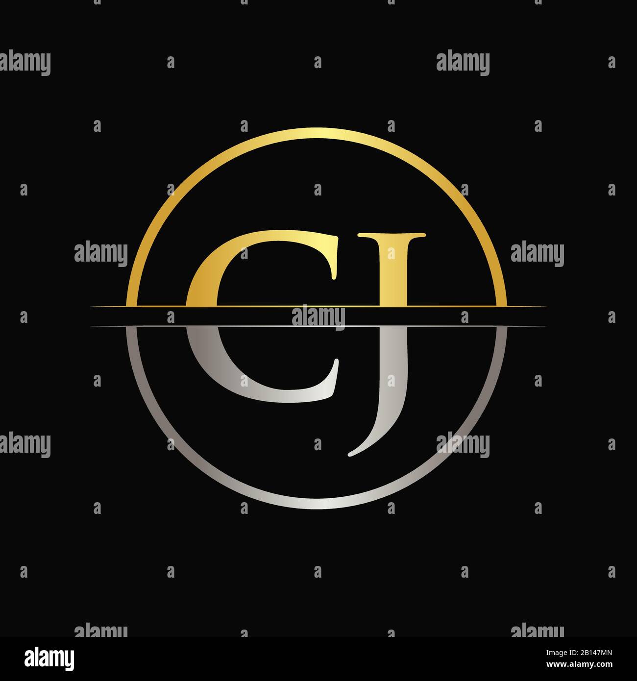 Initial Gold and Silver Color CJ Letter Logo Typography Vector Template ...