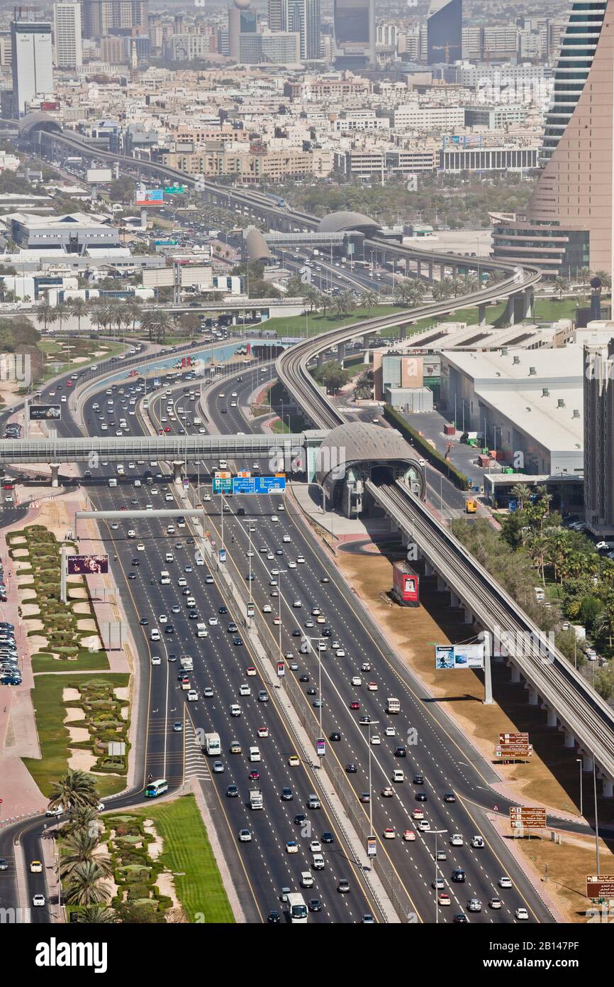 Metro Line and Highway Sheikh Zayed Road, Dubai, United Arab Emirates ...